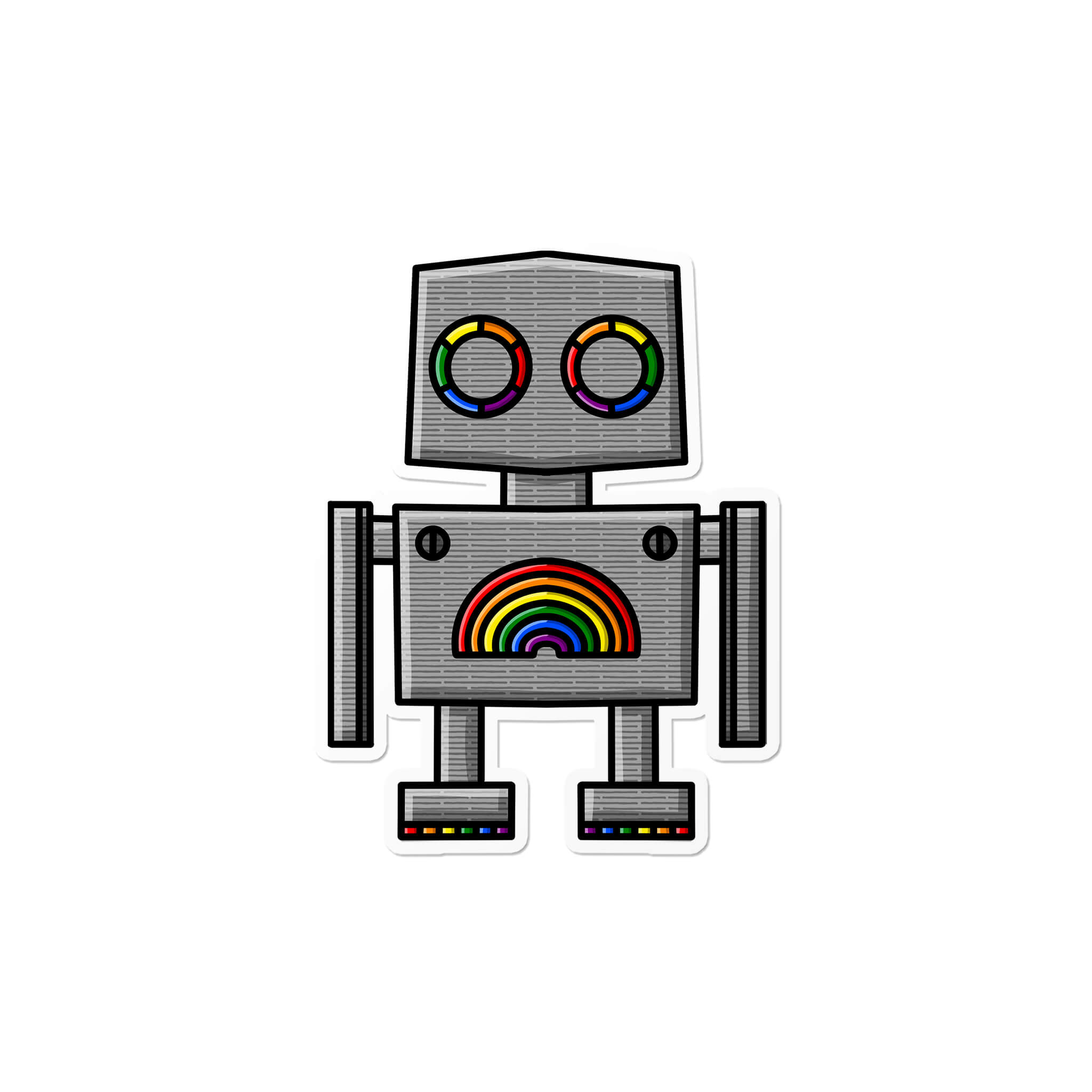 Rainbow Pride Robot LGBTQ+ Waterproof Sticker | That Queer Card Co